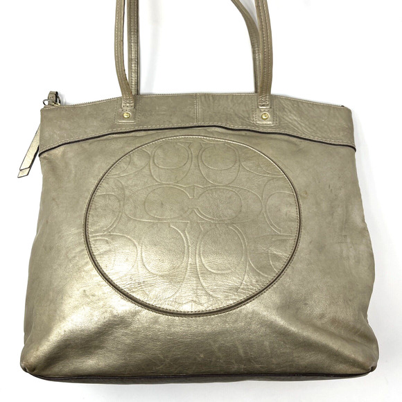 Coach | Bags | Coach Leather Bag Signature Laura Metallic Tote Logo ...